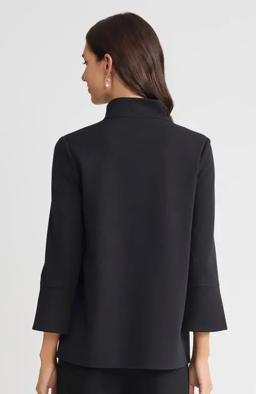 Ming Wang Deco Crepe Zip Front Blouse - Black