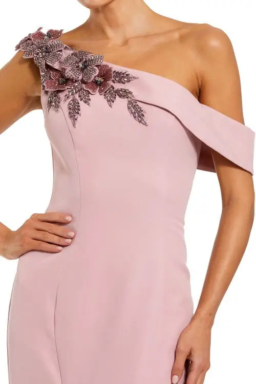 Mac Duggal Crepe Floral Beaded Off-the-shoulder Mermaid Gown