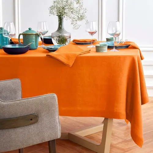 SOLINO HOME Linen Tablecloth For Dining Table - Pumpkin