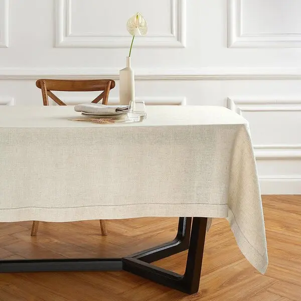 SOLINO HOME Linen Tableclothsonoma Hemstitch - Flax