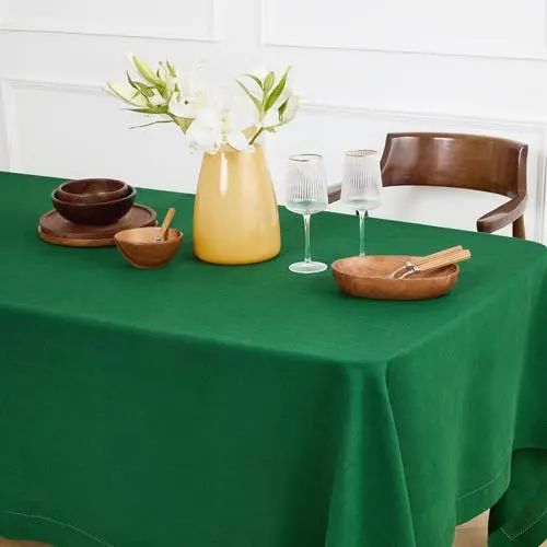 SOLINO HOME Linen Tableclothsonoma Hemstitch - Green