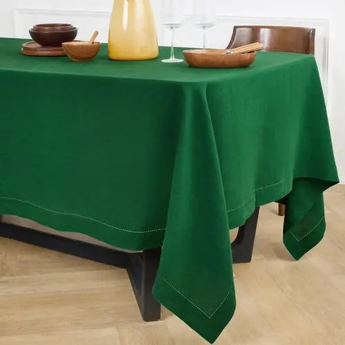 SOLINO HOME Linen Tableclothsonoma Hemstitch - Green