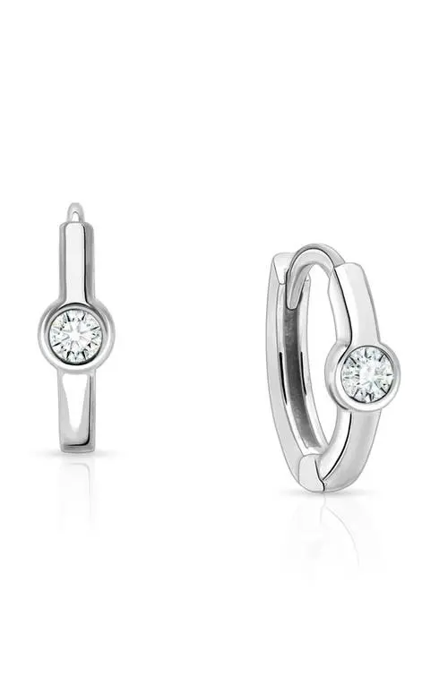 TINY BLESSINGS Sterling Silver 9mm Birthstone Huggie Hoop Earrings - April