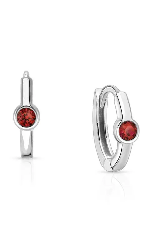 TINY BLESSINGS Sterling Silver 9mm Birthstone Huggie Hoop Earrings - July