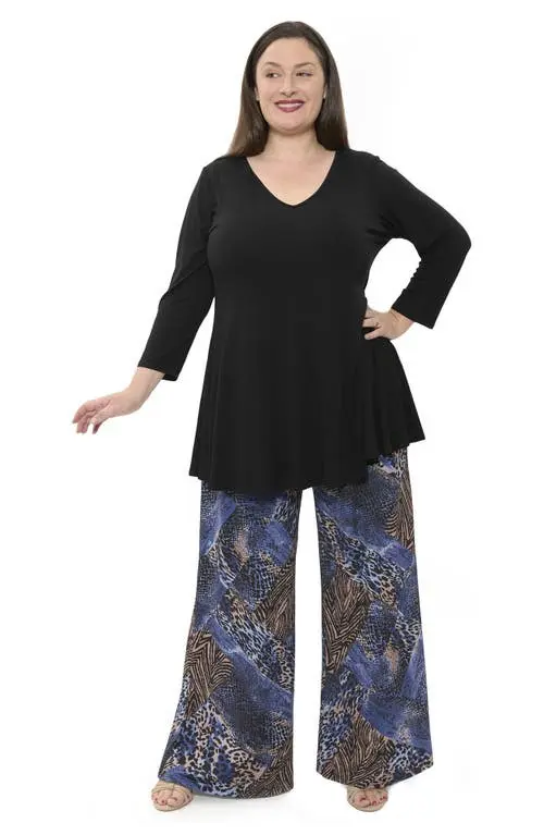 24SEVEN COMFORT APPAREL Animal Print Tunic Top And Palazzo Pant Set - Blue Multi