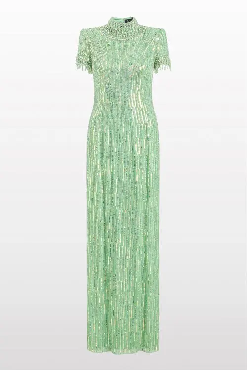 Jenny Packham Madeleine Sequin Beaded Gown - Parakeet