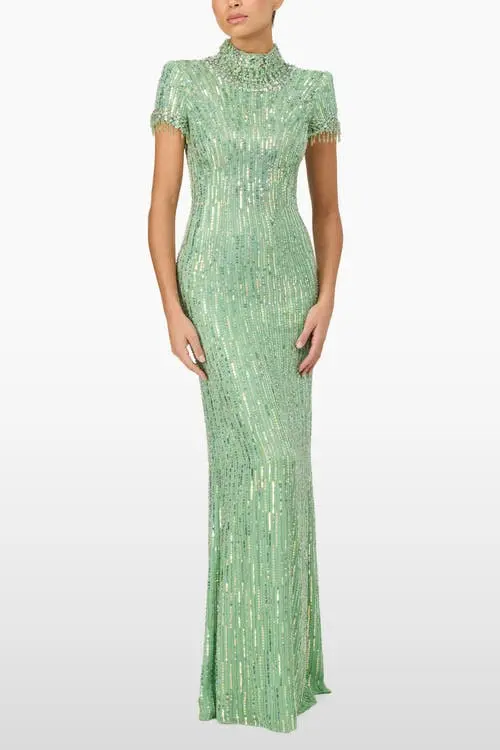 Jenny Packham Madeleine Sequin Beaded Gown - Parakeet