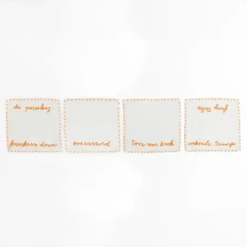 HOUSE OF REVELRY Liquored Up Cocktail Napkins Set Of Four - White & Orange