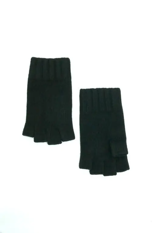 Portolano Cashmere Fingerless Gloves - Black