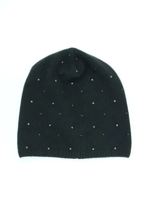 Portolano Cashmere Studded Slouchy Hat - Black