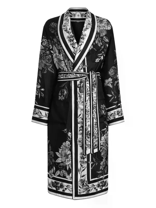 Dolce & Gabbana Floral Belted Robe - Black