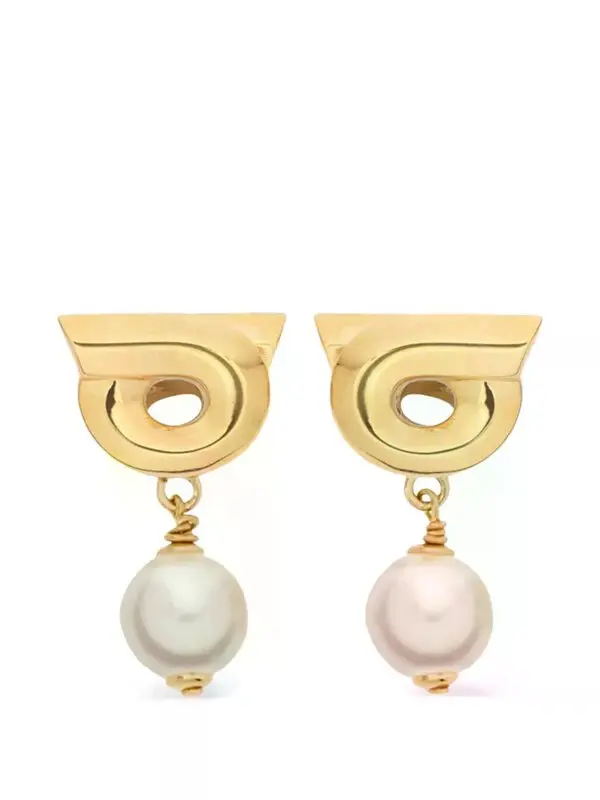 FERRAGAMO Gancini Pearl Charm Earrings - Gold