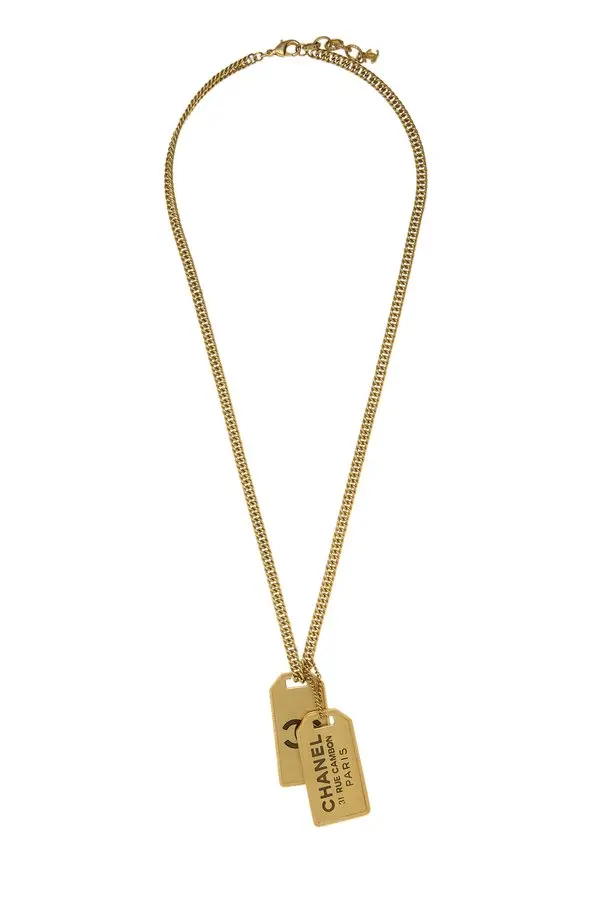 Chanel Logo Dog Tag Necklace - Gold