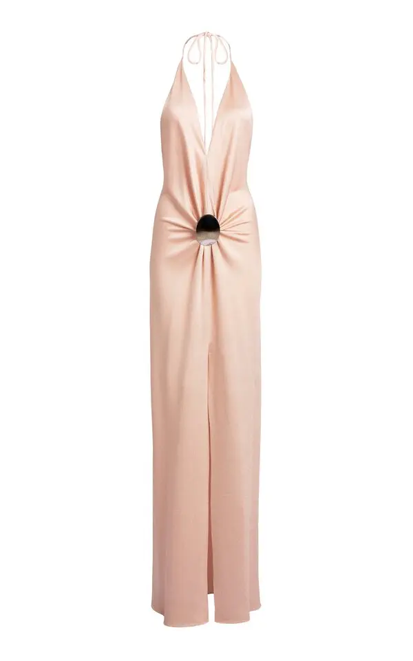 Silvia Tcherassi Rowan Silk Maxi Halter Dress With Stone Embellishment - Pink