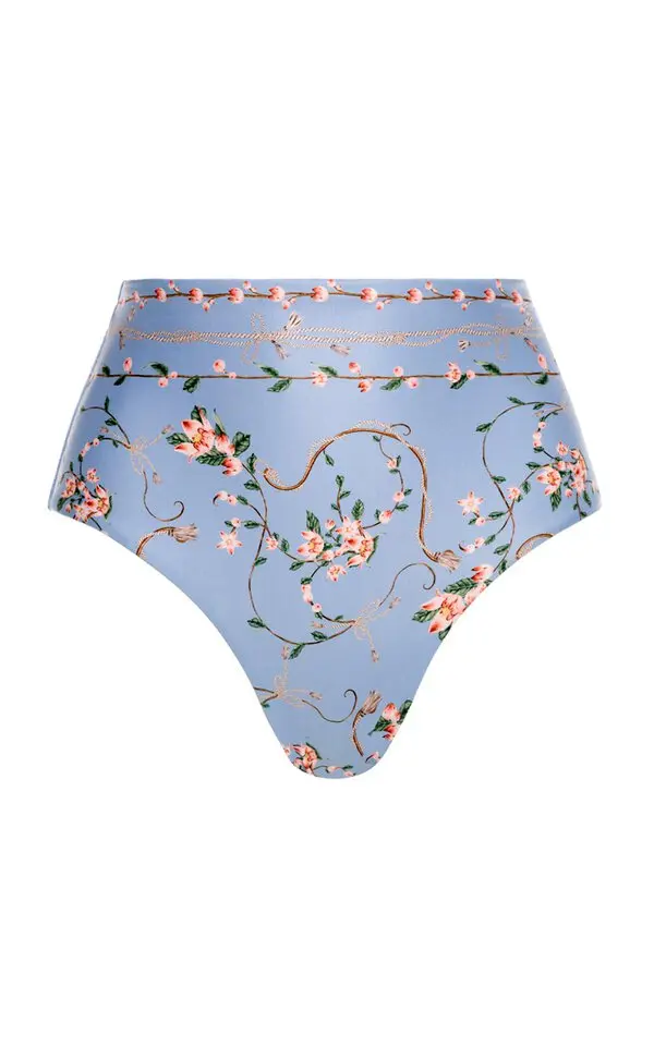 Agua Bendita High-waisted Bikini Bottom With Floral Print - Blue