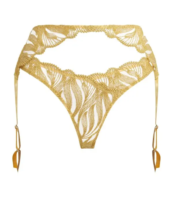 COCO DE MER Lace Celeste Open Suspender Briefs - Gold