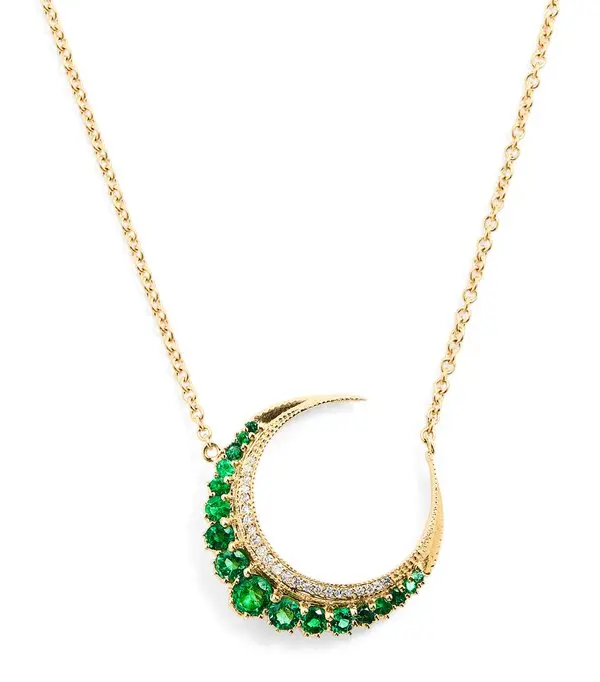 Jacquie Aiche Small Crescent Moon Pendant Necklace - Gold