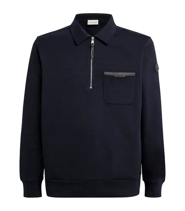 Moncler Cotton-blend Jersey Half-zip Sweater - Blue