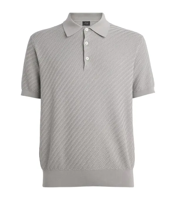 Brioni Cotton-silk-cashmere Woven Polo Shirt - Grey