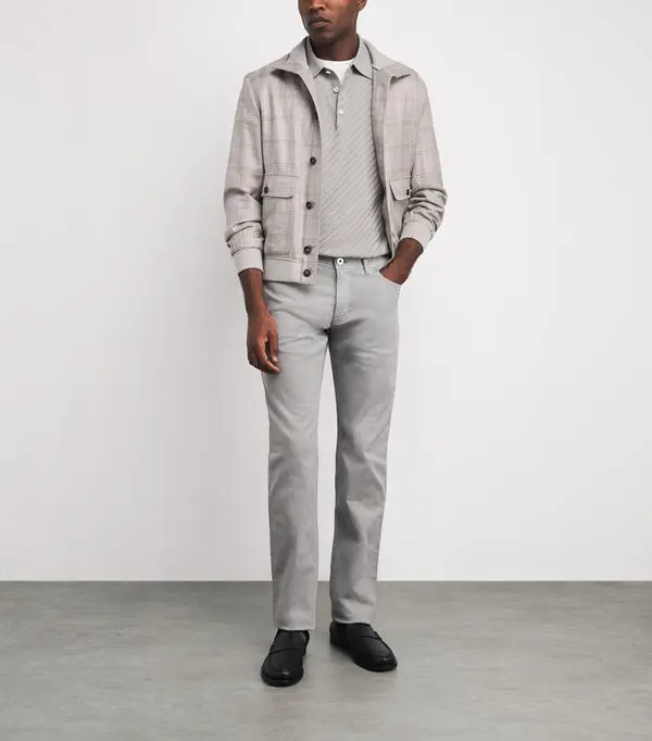 Brioni Cotton-silk-cashmere Woven Polo Shirt - Grey