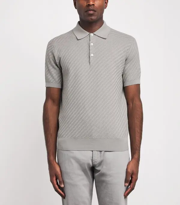 Brioni Cotton-silk-cashmere Woven Polo Shirt - Grey