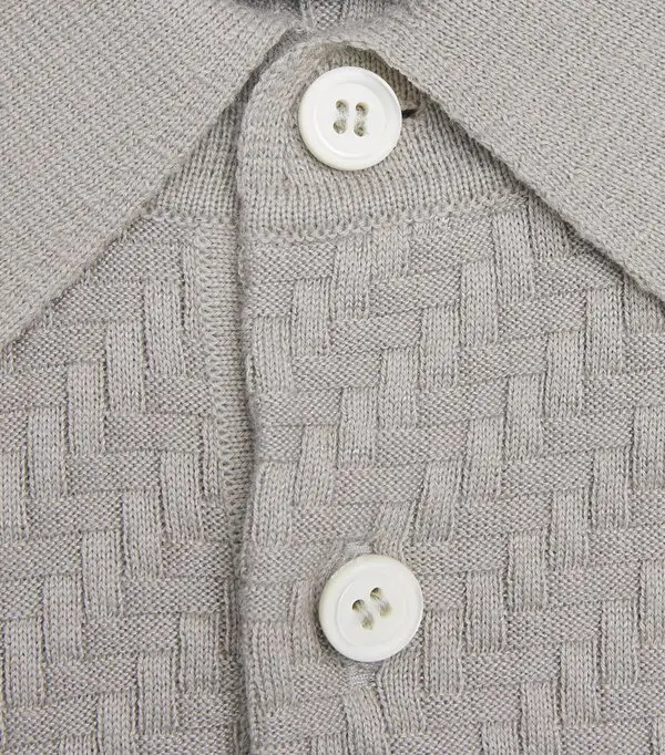 Brioni Cotton-silk-cashmere Woven Polo Shirt - Grey