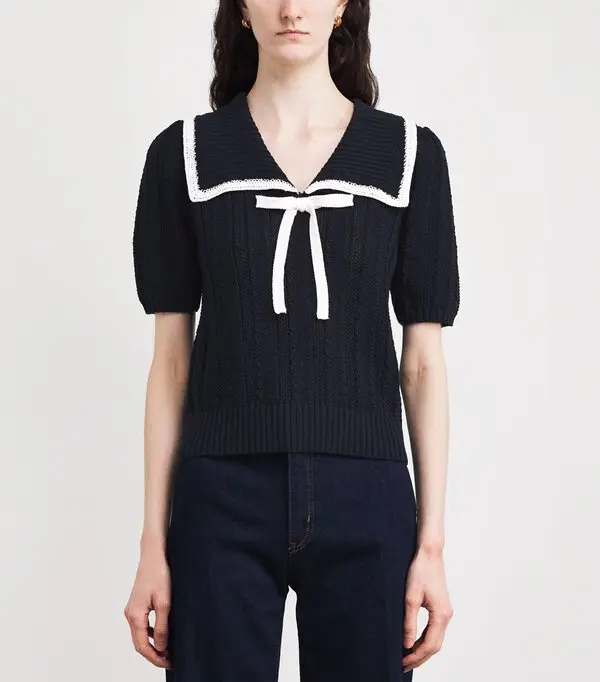 Rixo Cotton Pippa Knit Top - Navy
