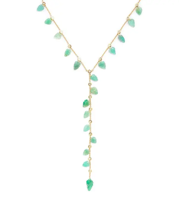 Jacquie Aiche Yellow Diamond And Emerald Leaf Necklace - Gold