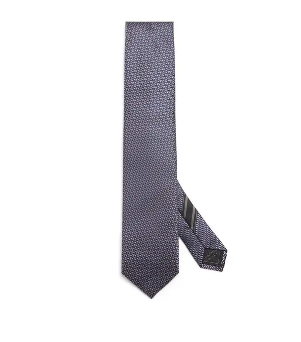 Brioni Silk Geometric-jacquard Tie - Blue
