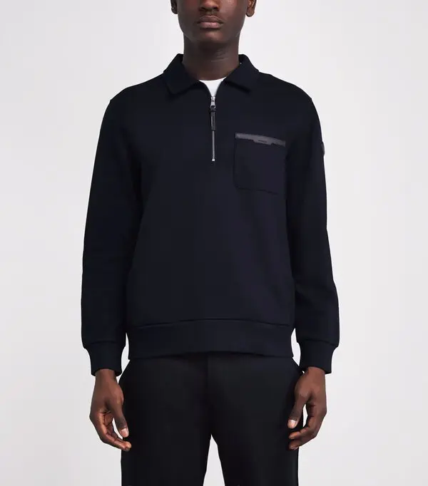 Moncler Cotton-blend Jersey Half-zip Sweater - Blue