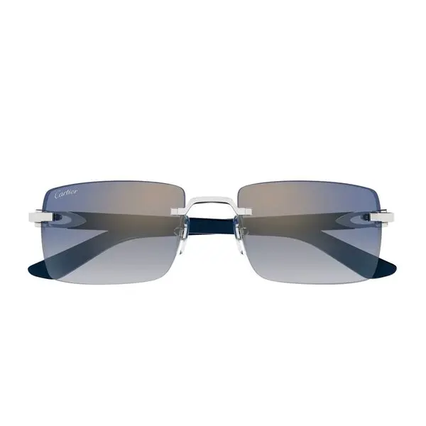 CARTIER Décor C Allongé De Rimless Rectangle Sunglasses - Blue