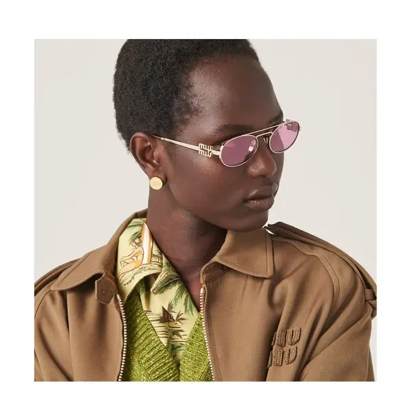 Miu Miu Logo Oval Sunglasses - Gold