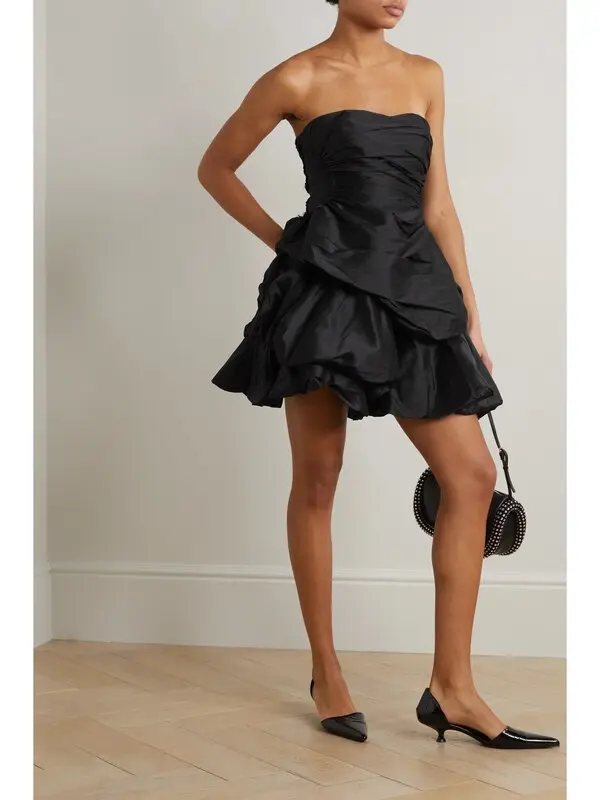 Aje Daybreak Strapless Ruched Taffeta Mini Dress