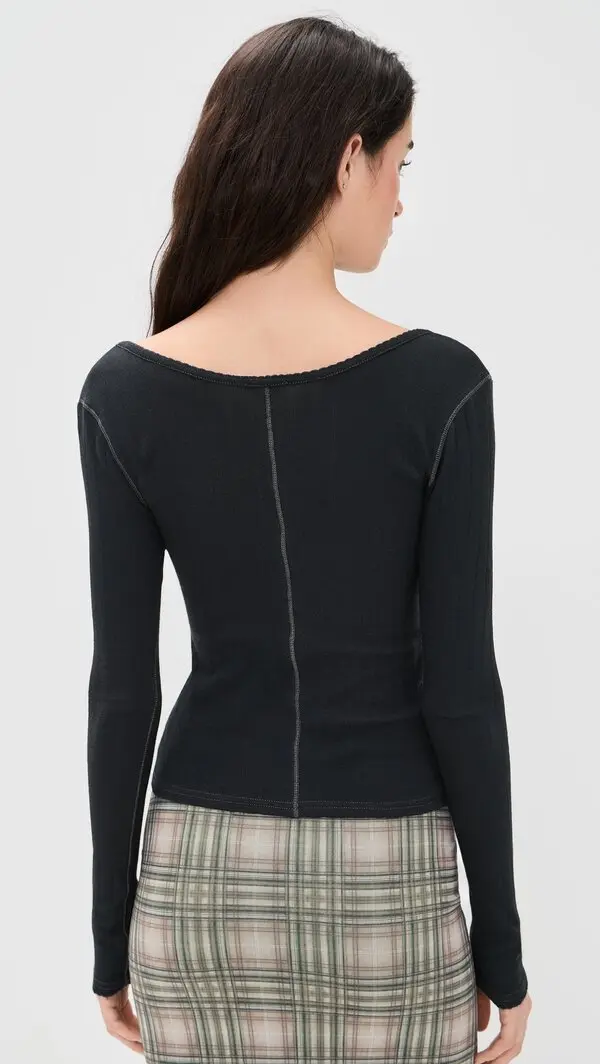 Free People Pointelle Knit Shirt - Black