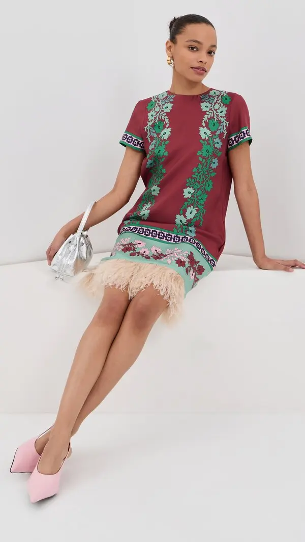 La DoubleJ Mini Swing Dress With Feathers