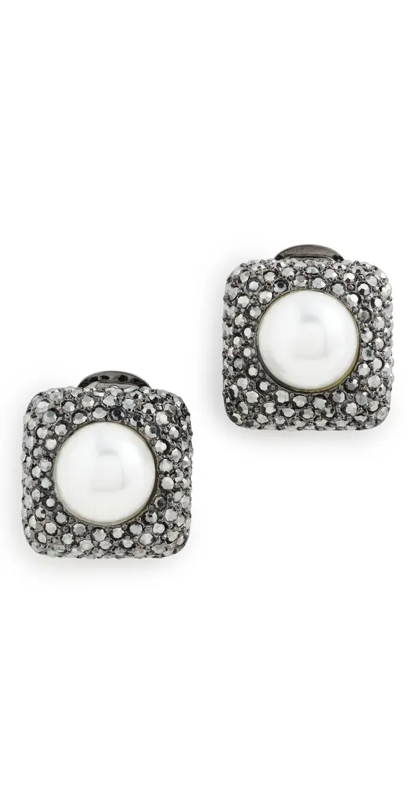 KENNETH JAY LANE Crystal And Faux Pearl Clip Earrings - Gunmetal/white Pearl