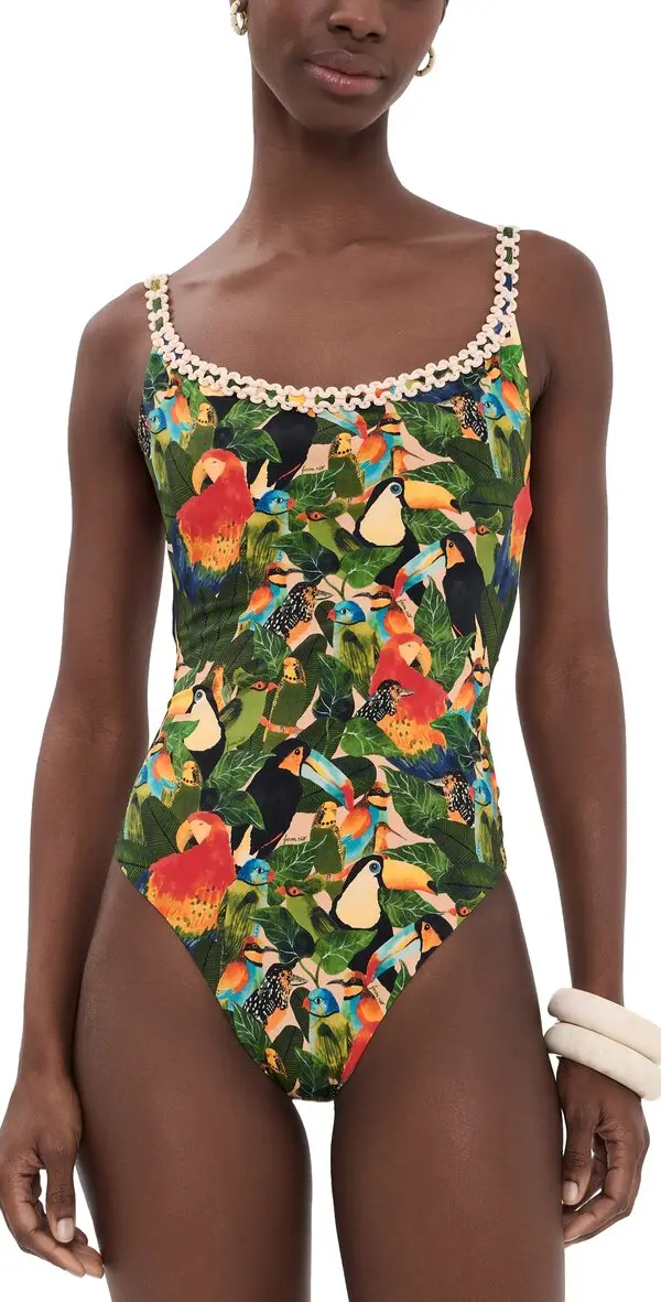 Farm Rio Bird Leaves One-piece Swimsuit - Bird Leaves Sand