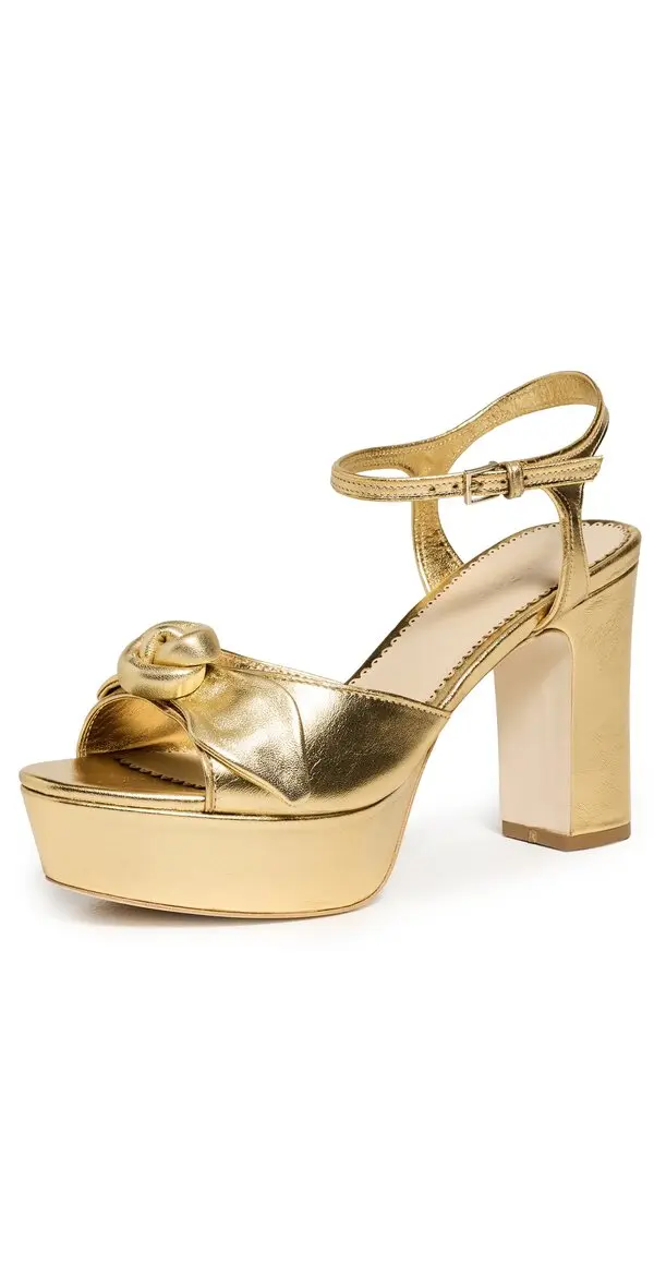 Cinq À Sept Arianna Knotted Rose Platform Sandals - Gold