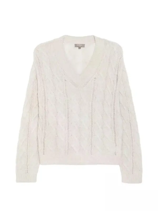 N.peal Cable Knit V-neck Top With Ribbed Detailing