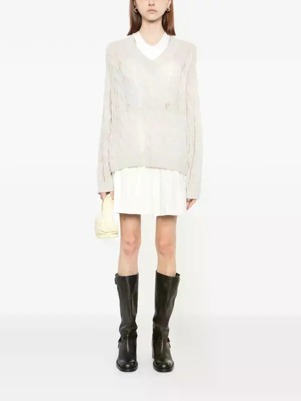 N.peal Cable Knit V-neck Top With Ribbed Detailing