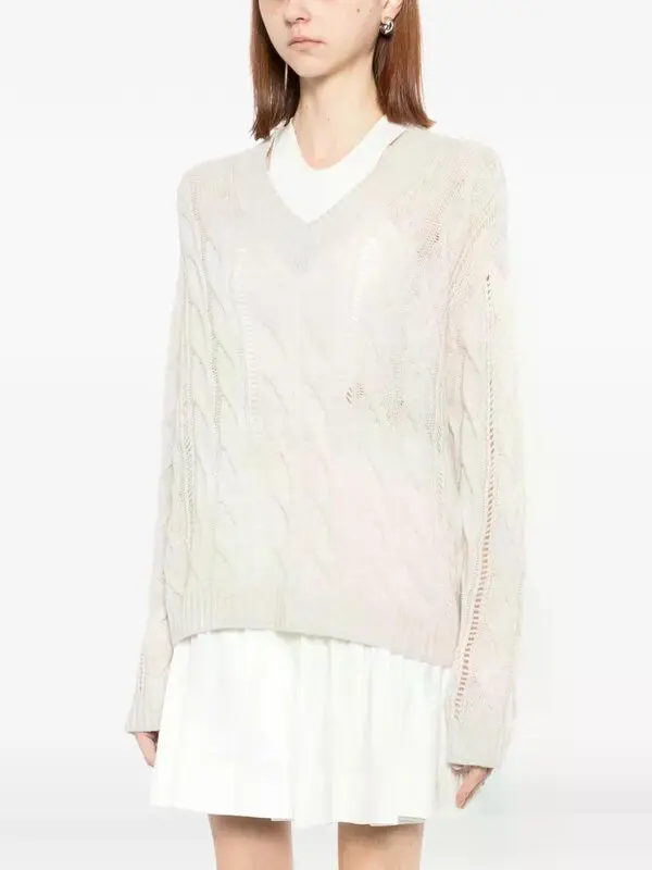 N.peal Cable Knit V-neck Top With Ribbed Detailing