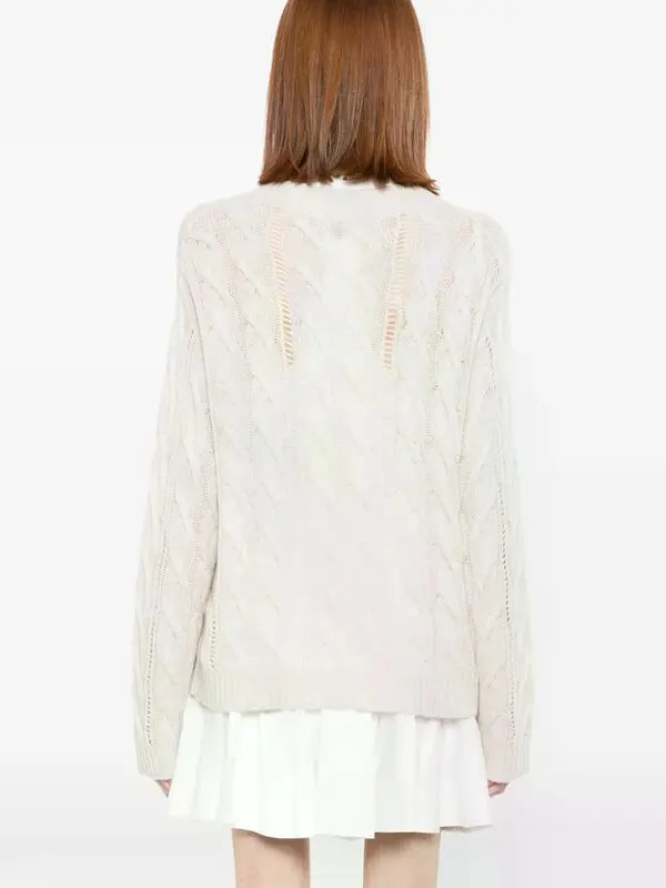N.peal Cable Knit V-neck Top With Ribbed Detailing