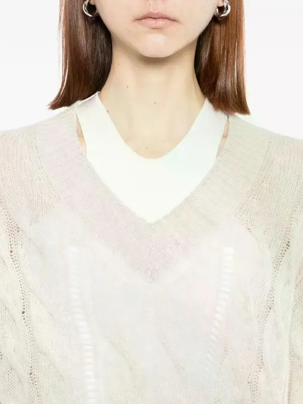N.peal Cable Knit V-neck Top With Ribbed Detailing