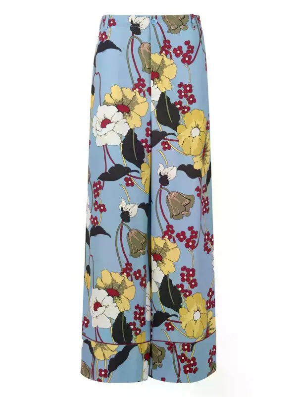 Marni Floral-print Satin Trousers - Blue
