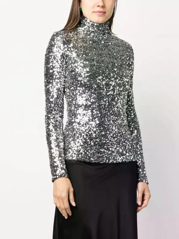 Patrizia Pepe Sequin Embellished High-neck T-shirt