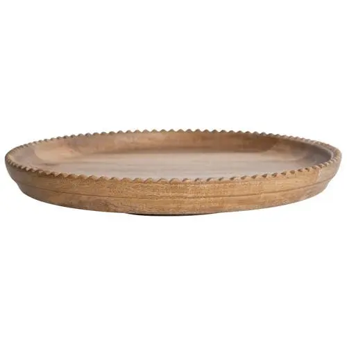 STORIED HOME Wood Lazy Susan With Carved Scalloped Edge - Natural