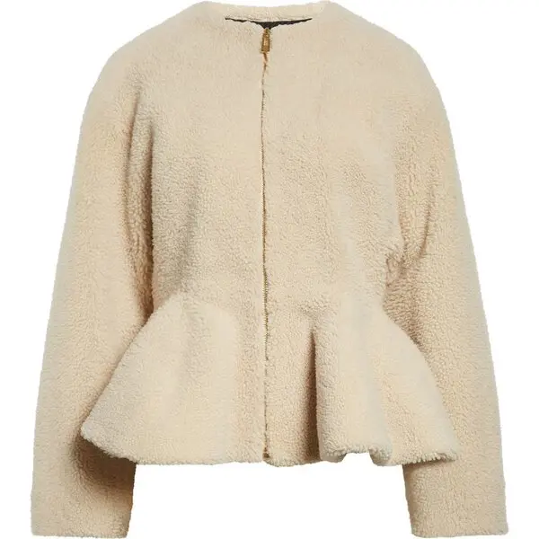 Alaïa Genuine Shearling Peplum Jacket - Naturel