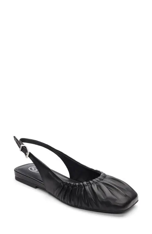 Ash Bibi Ruched Square Toe Slingback Flat - Black