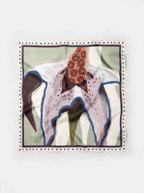 ALAS Hand Rolled Floral Silk Shawl - Mint Green