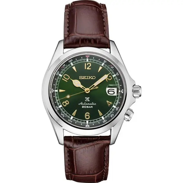 SEIKO WATCHES Prospex Land Luxe Alpinist Automatic Leather Strap Watch - Green